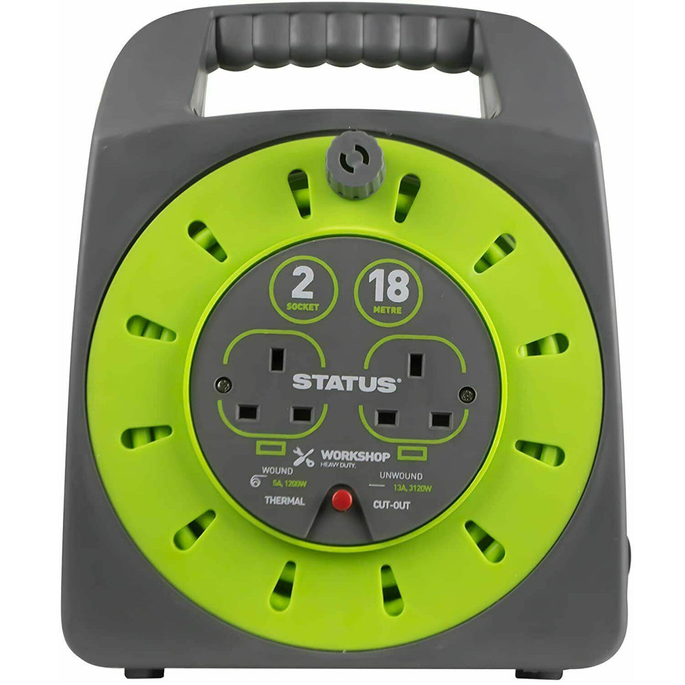 Status 2 Socket 18m Extension Lead Cable Outlet Reel
